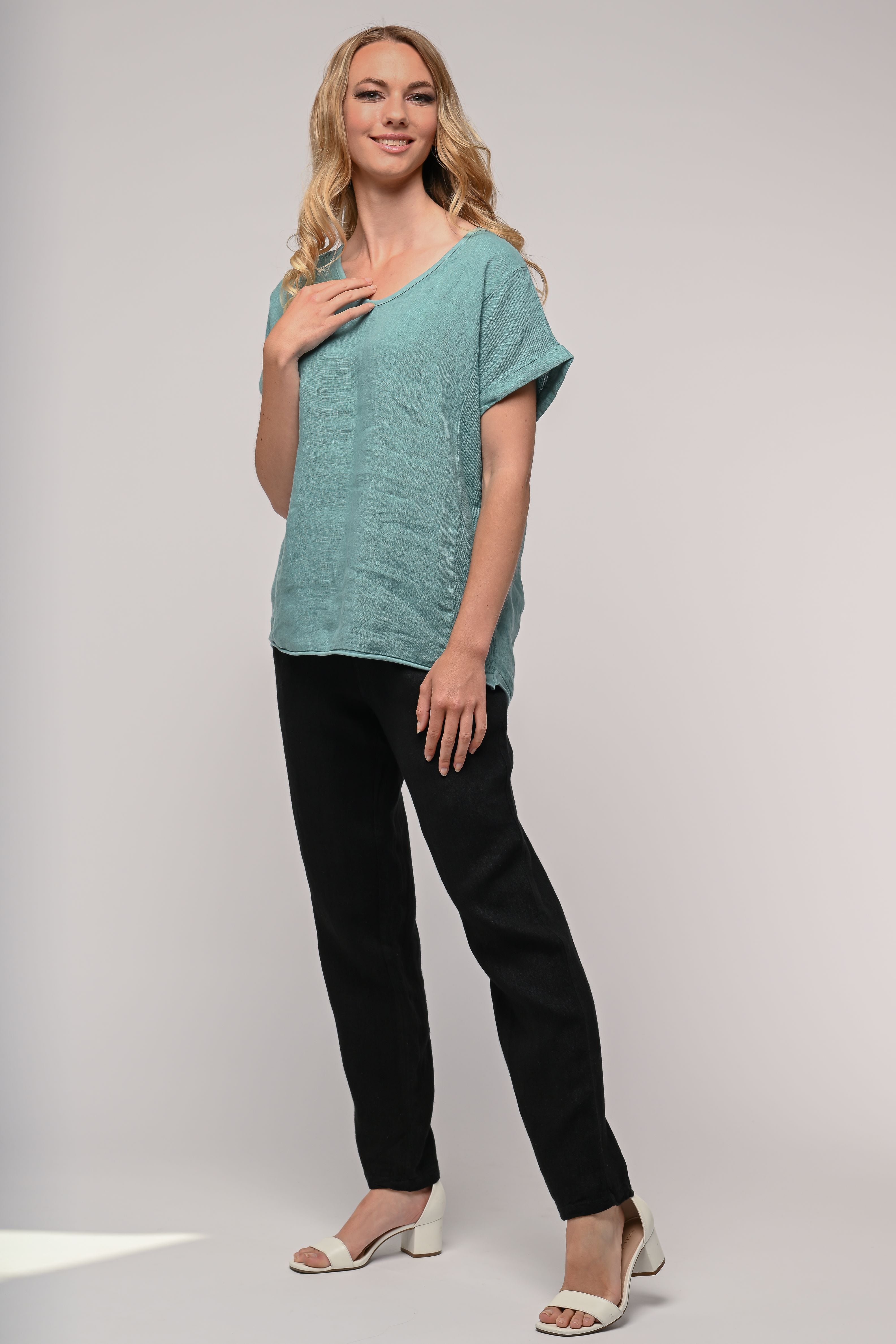 French Linen Top V-Neck – Breathable Naturals | Glam & Fame Clothing